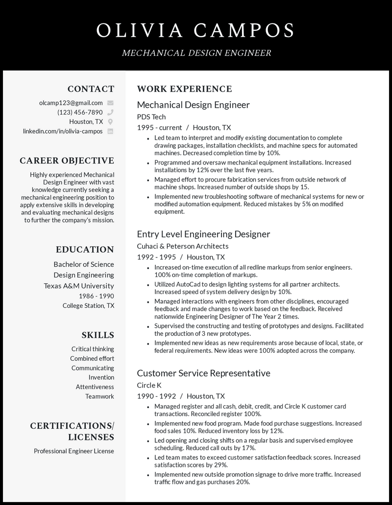 Mechanical Engineer Resume Sample And Writing Tips Career Advice Tips For Job Interviews 