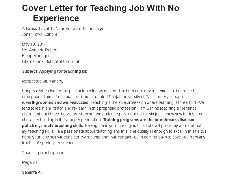 How To Write An Application For A Teaching Job Format Samples