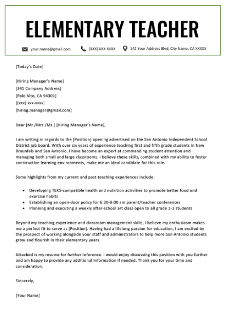 Free Cover Letters Samples For Teacher Job